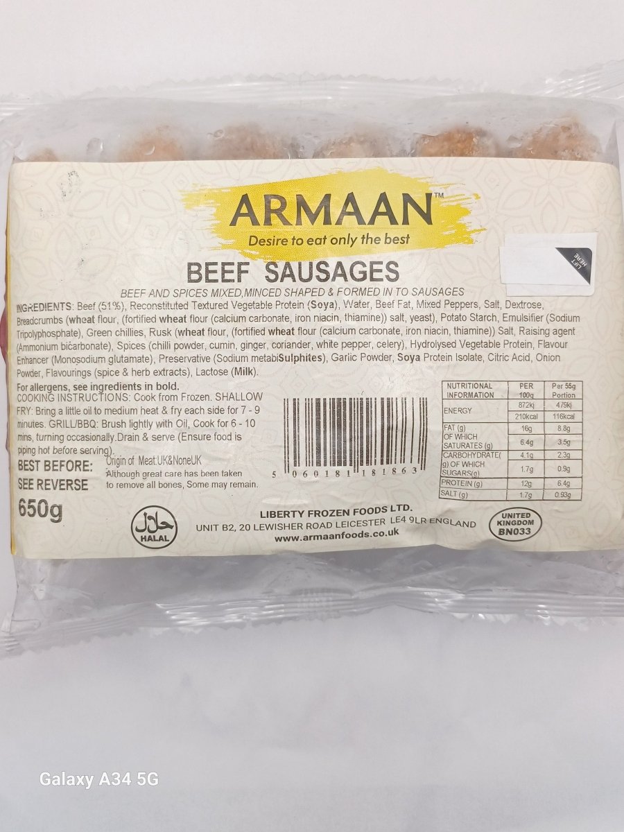 Armaan Beef Sausages - 650g – Alli Bhavan